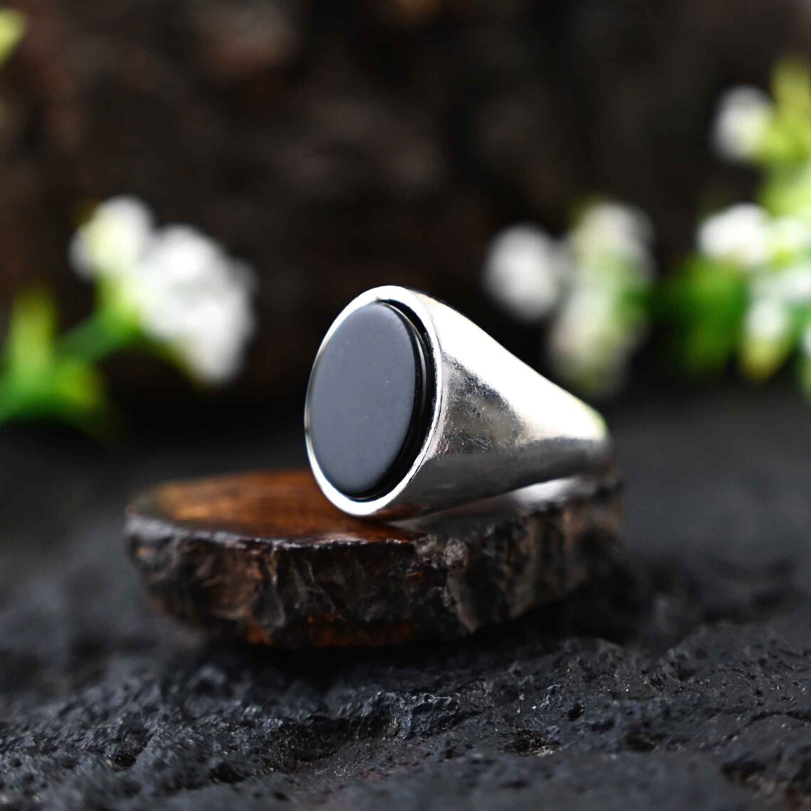 Handmade Silver Black Obsidian Ring: Oval Gemstone Jewelry - Etsy