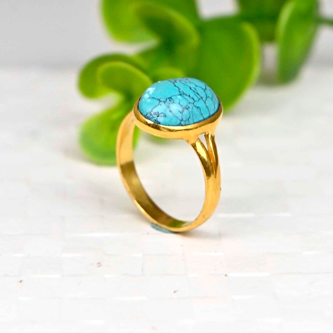 14K Gold Turquoise Ring: Handmade Sterling Silver Dainty Band - Etsy