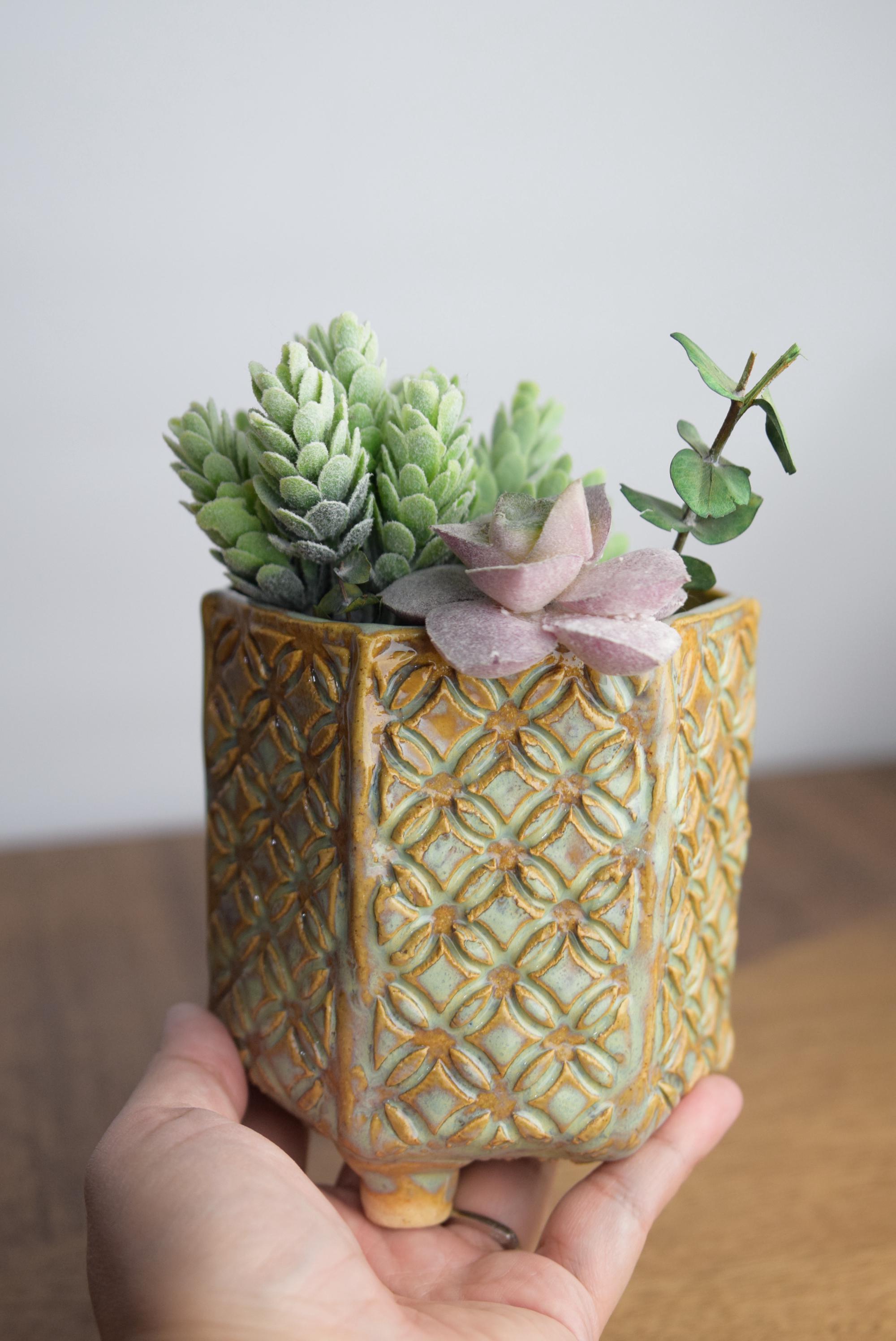 Handbuilt Slab Built Ceramic Flower Planter for Succulents or Small ...