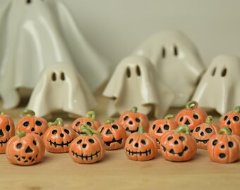 Handmade Mini Ceramic Pumpkins: Fall Decor With Gold Stems - Set of 4 ...