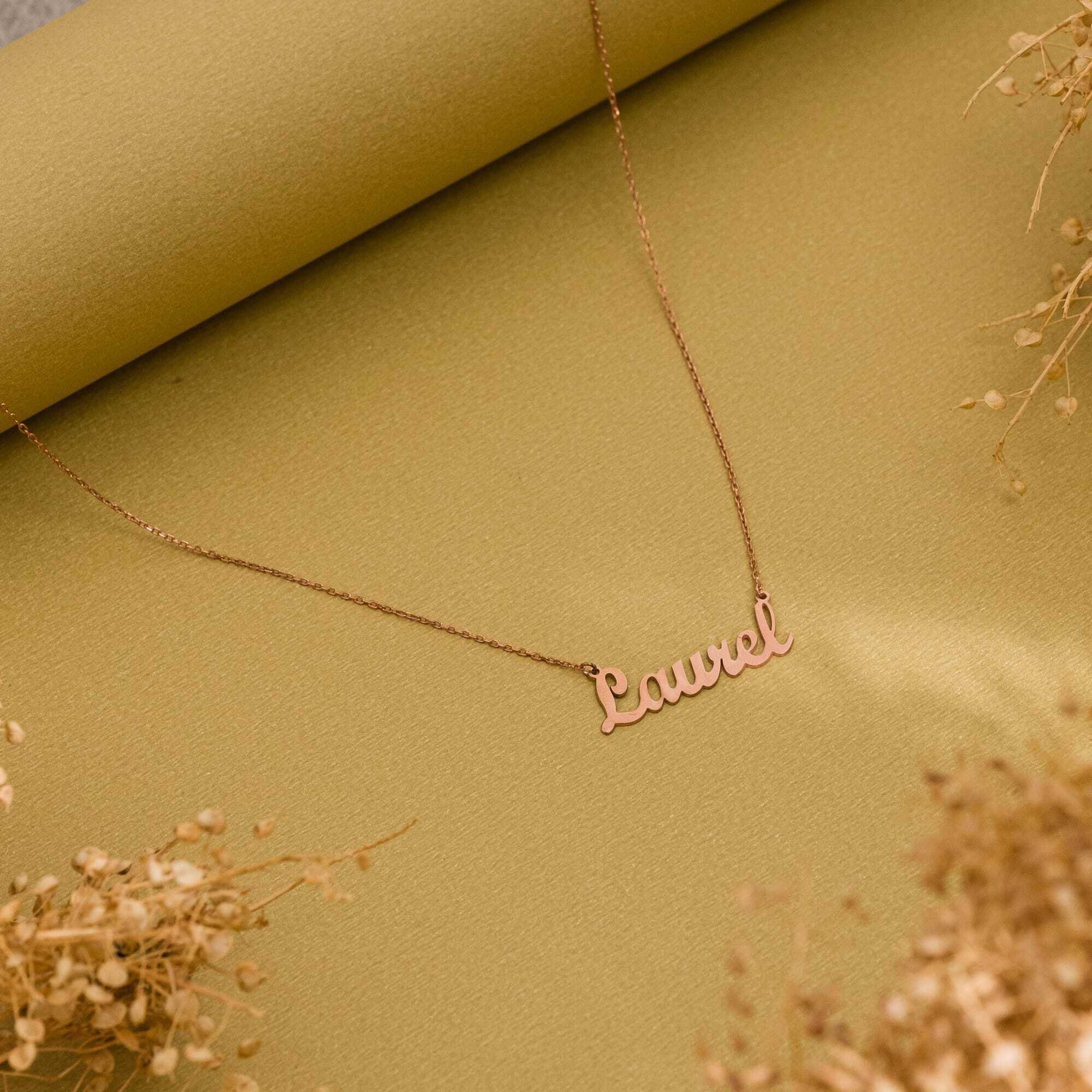 14k Solid Gold Name Necklace Custom Name Necklace Minimalist Women