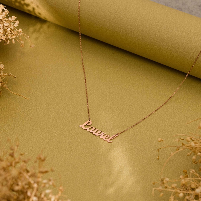 14K Solid Gold Name Necklace, Custom Name Necklace, Minimalist Women ...