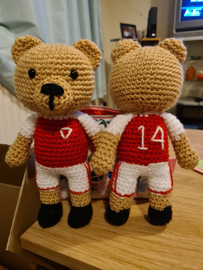 Crochet Arsenal Teddy Bear, Customisable Arsenal Football Team Gift ...