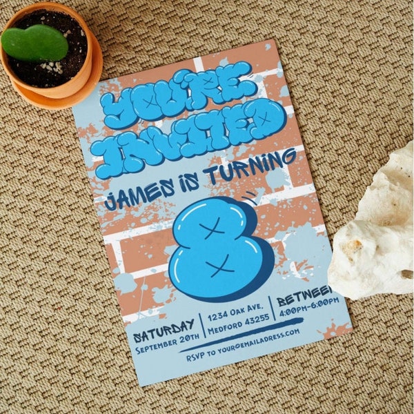 Graffiti Kids Birthday Invitation - Etsy