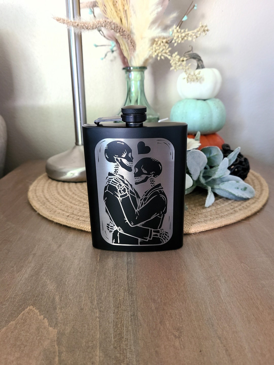 8 Oz Stainless Steel Funny Hip Flask Engraved Skeletal Love - Etsy