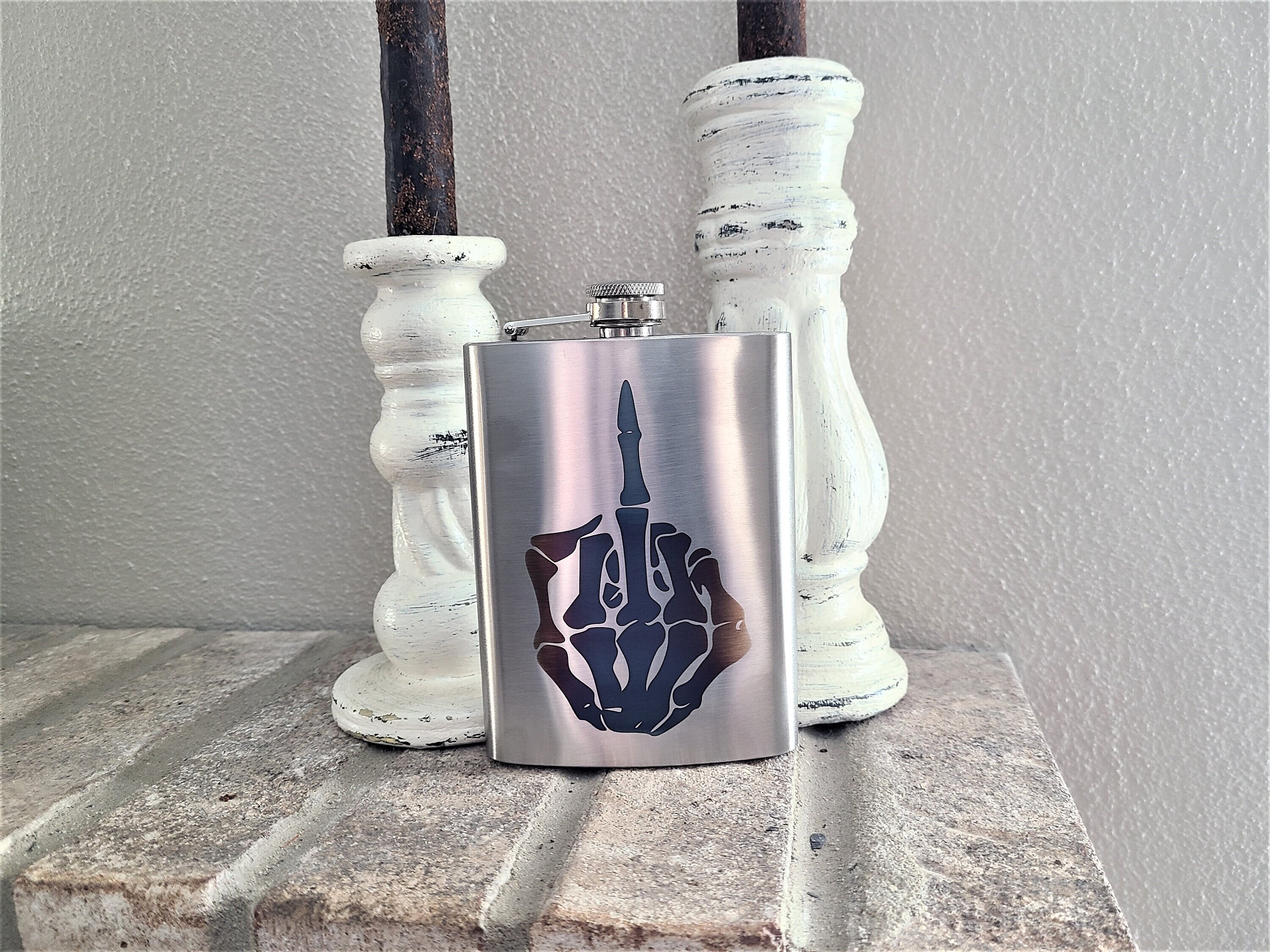 Skeleton Middle Finger 8 Oz Silver Hip Flask Multicolored - Etsy