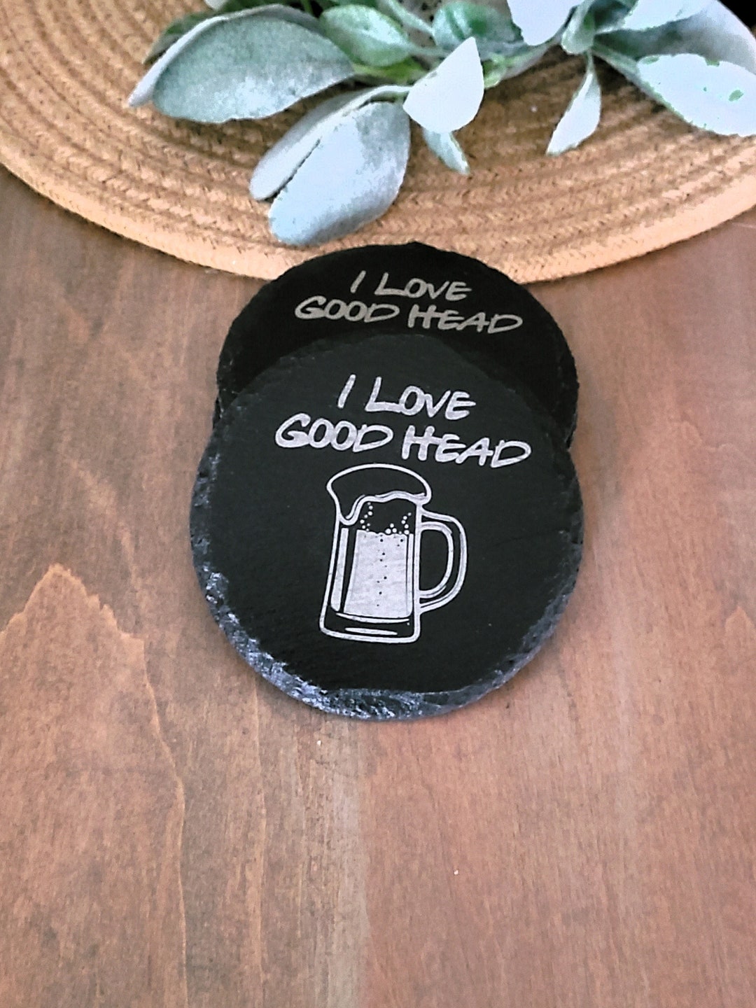 Funny Round Slate Coaster Set of 4, Laser Engraved Stone, Drinking ...