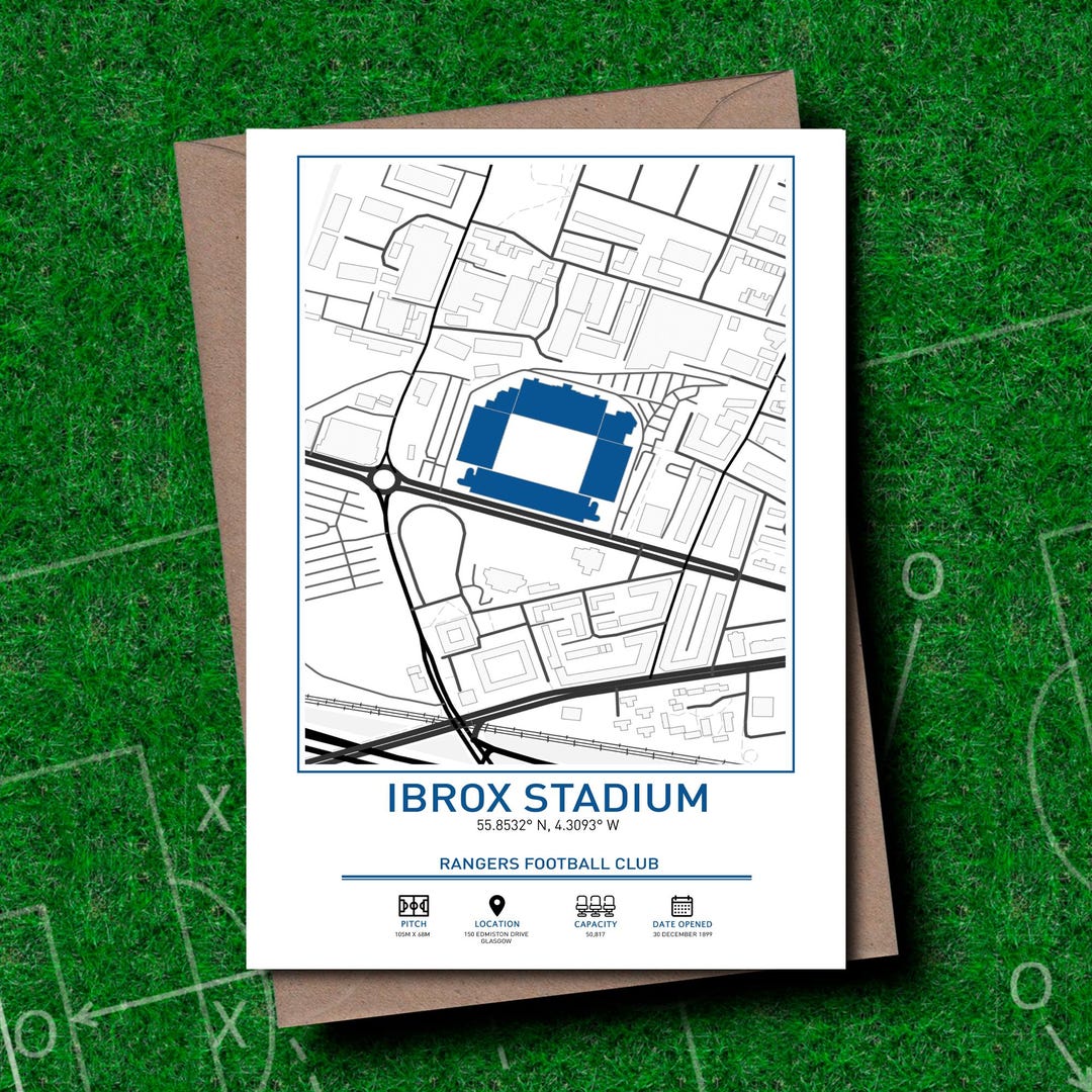 Ibrox Stadium Map Birthday Card - Rangers FC - Watercolor Art - Etsy