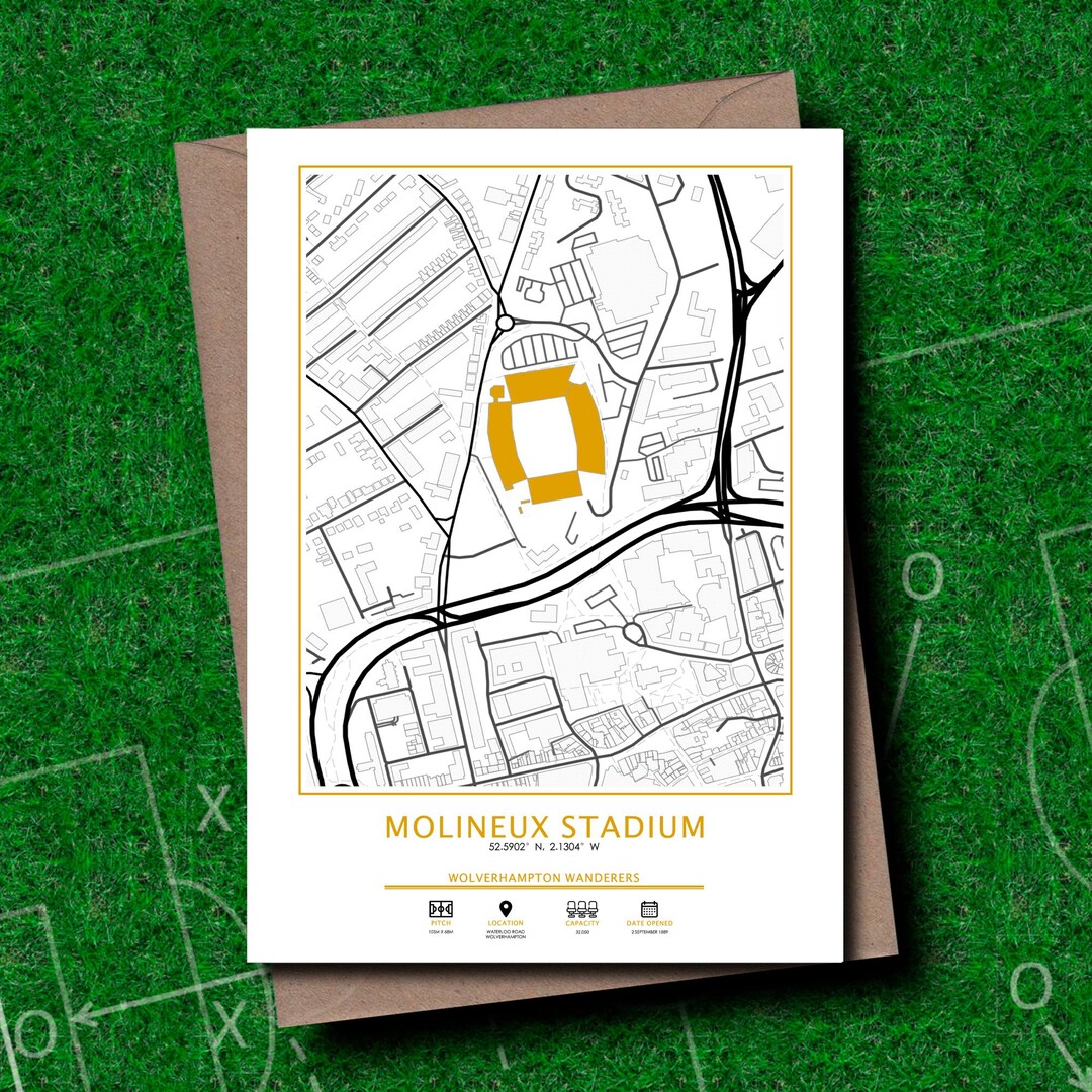 Molineux Stadium Map Birthday Card - Wolves Football Card - Etsy UK