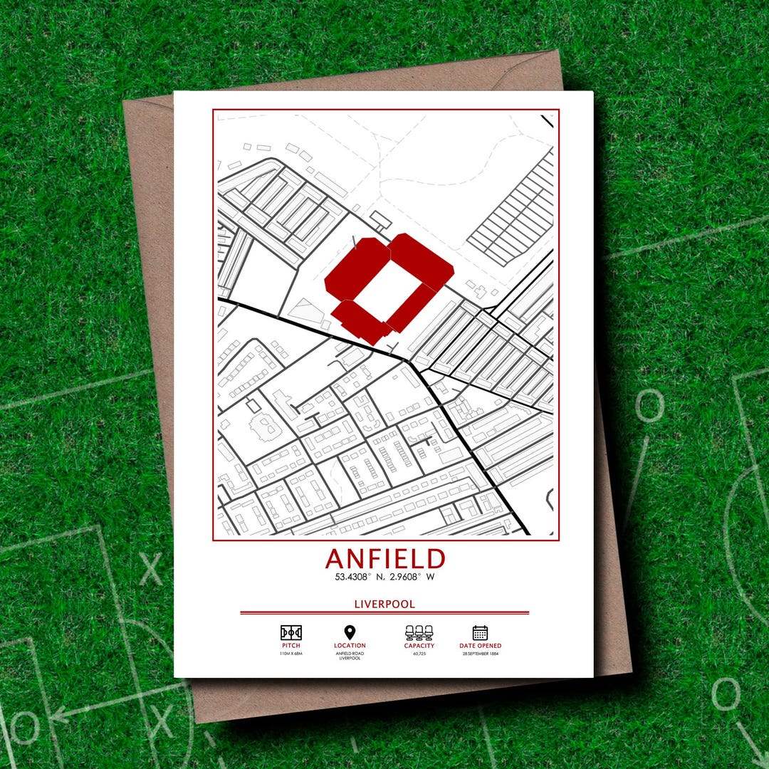 Anfield Stadium Map Birthday Card - Liverpool Football Gift - Etsy UK