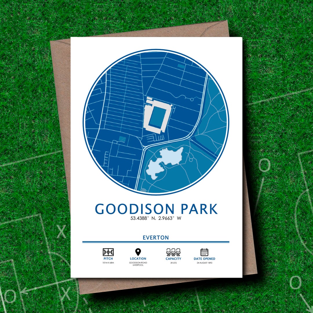 Everton Map Card Goodison Park Map Card Stadium Map Birthday Card ...