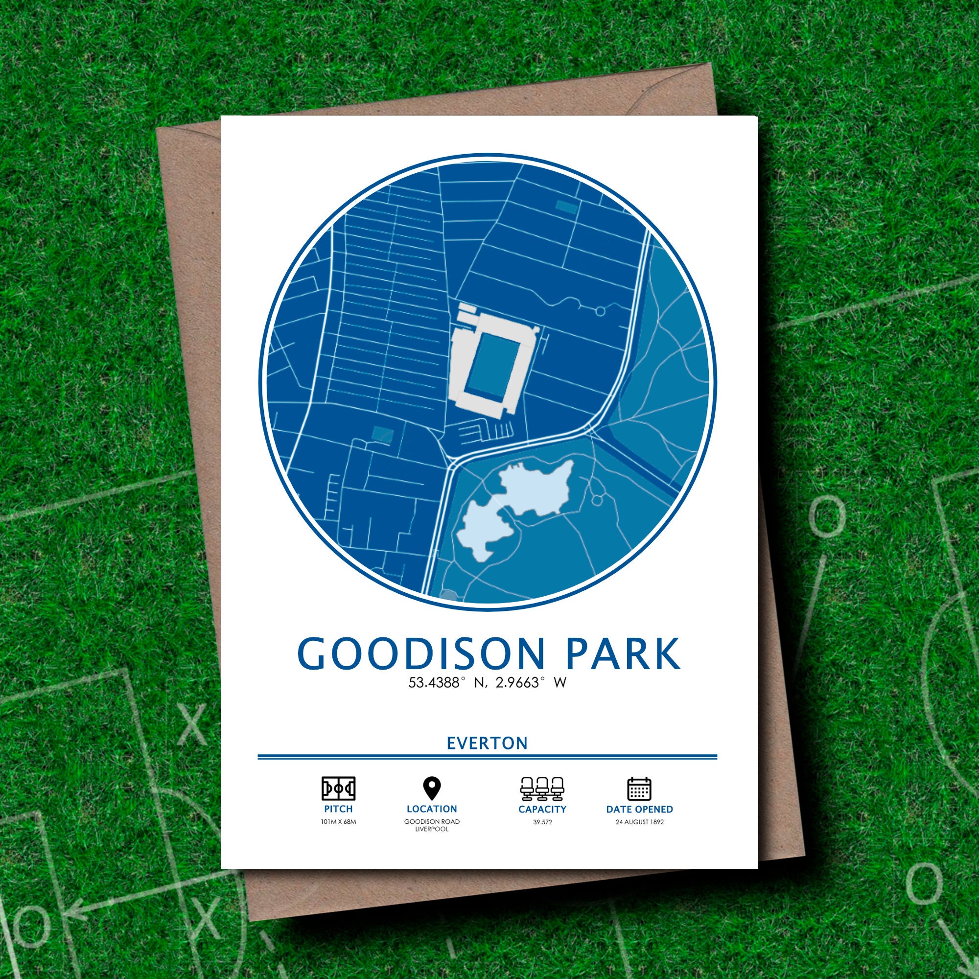 Everton Map Card Goodison Park Map Card Stadium Map Birthday Card ...