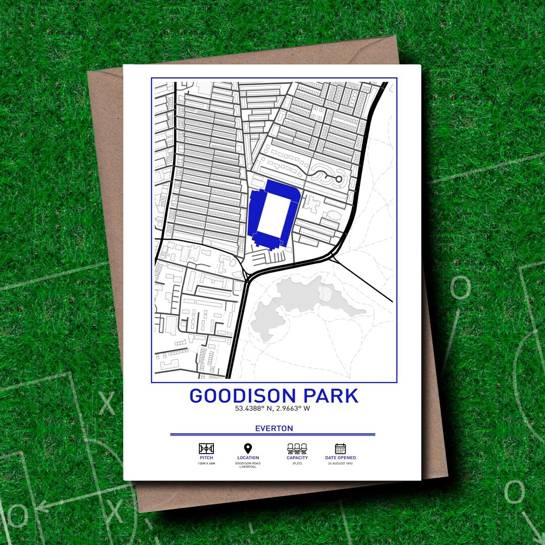 Everton FC Birthday Card: Goodison Park Stadium Map - Etsy UK