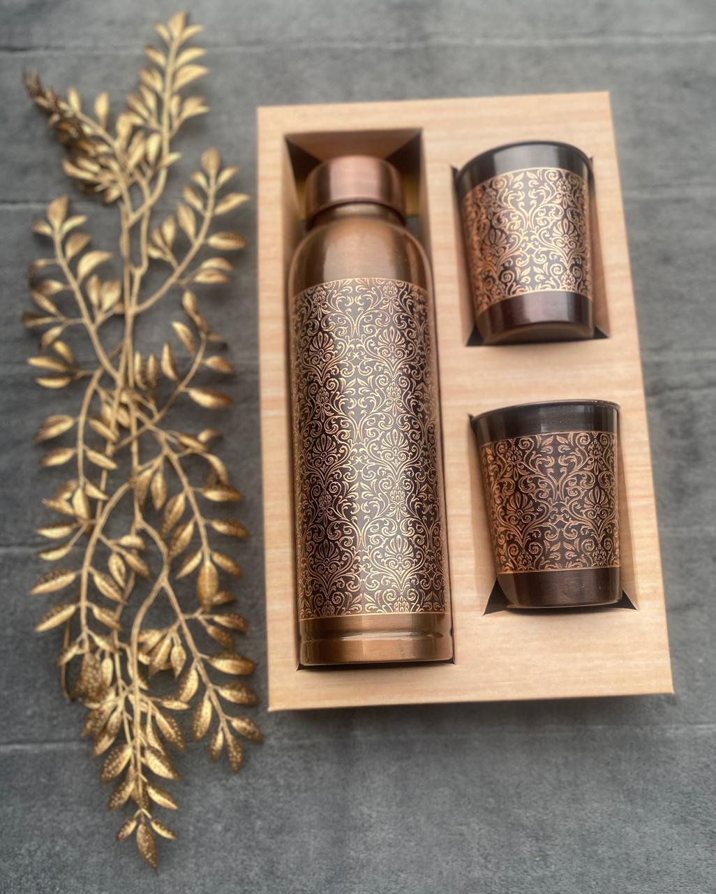 Ayurvedic Flow: Copper Water Bottle Set (with Copper Glasses) for ...