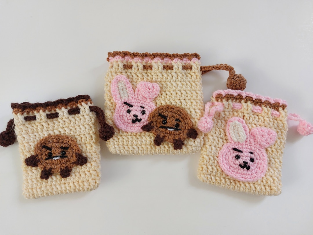 Shooky and Cooky Crochet Drawstring Pouches, BT21 BTS Inspired, Airpod ...