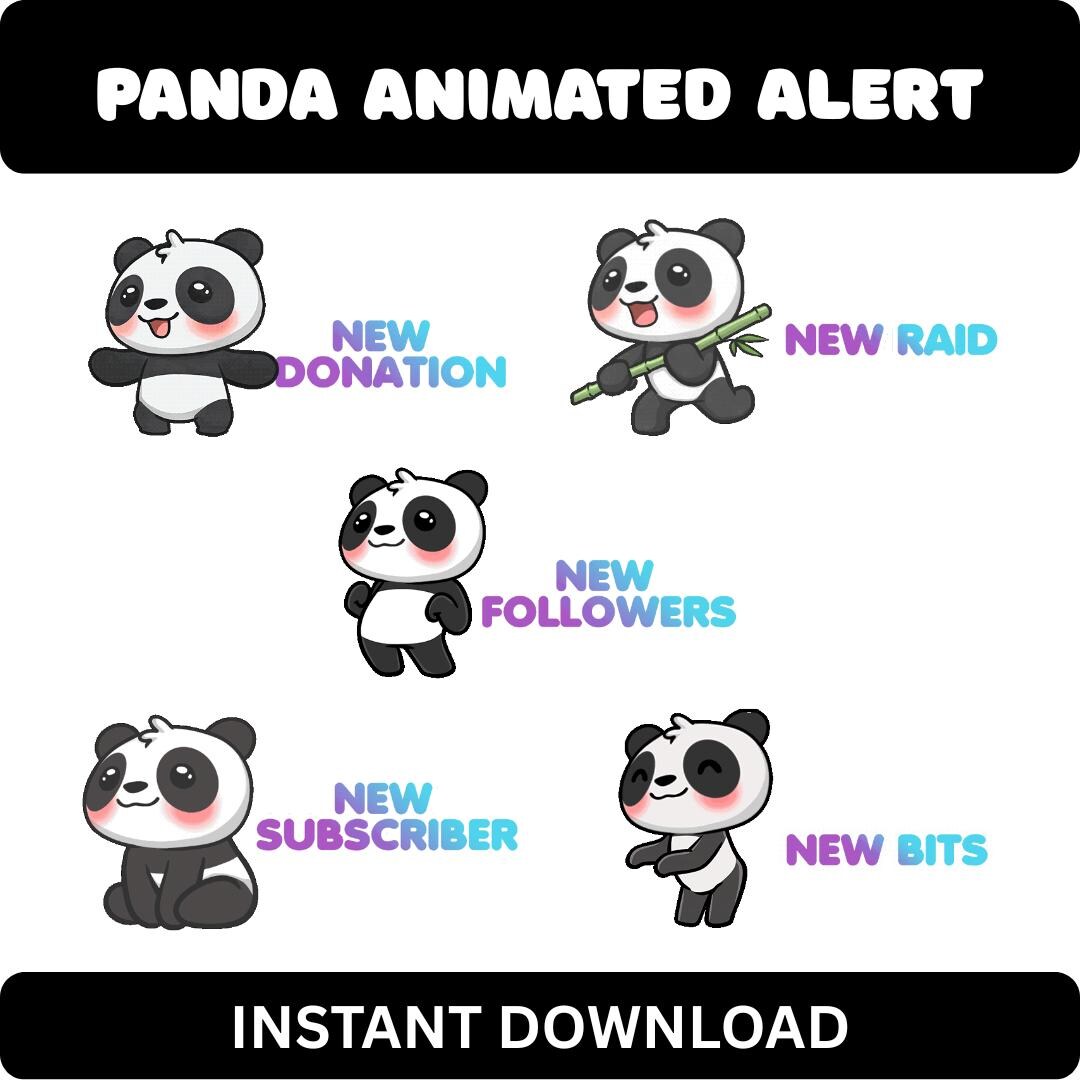 Panda Animated Stream Alerts | Twitch, OBS, Youtube (instant Download ...