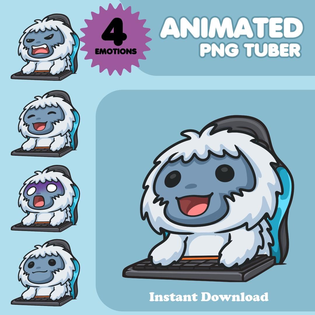Animated Yeti Pngtuber | Kawaii Yeti Stream Avatar | 4 Emotions Loop ...