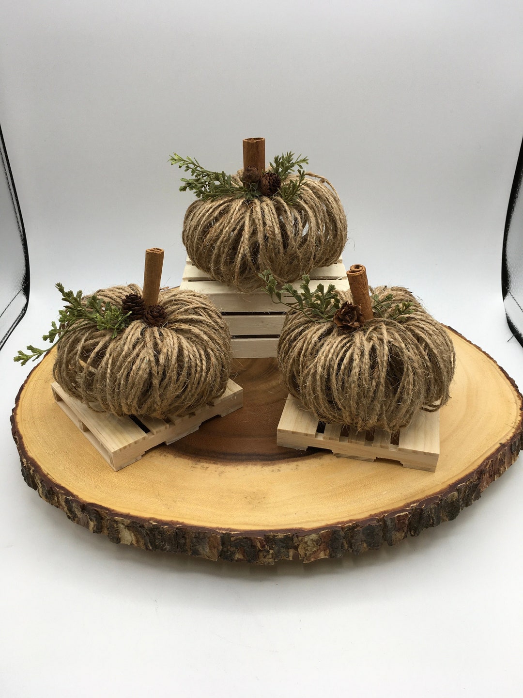 Trio of Rustic Twine Pumpkins (3 Pack) - Etsy