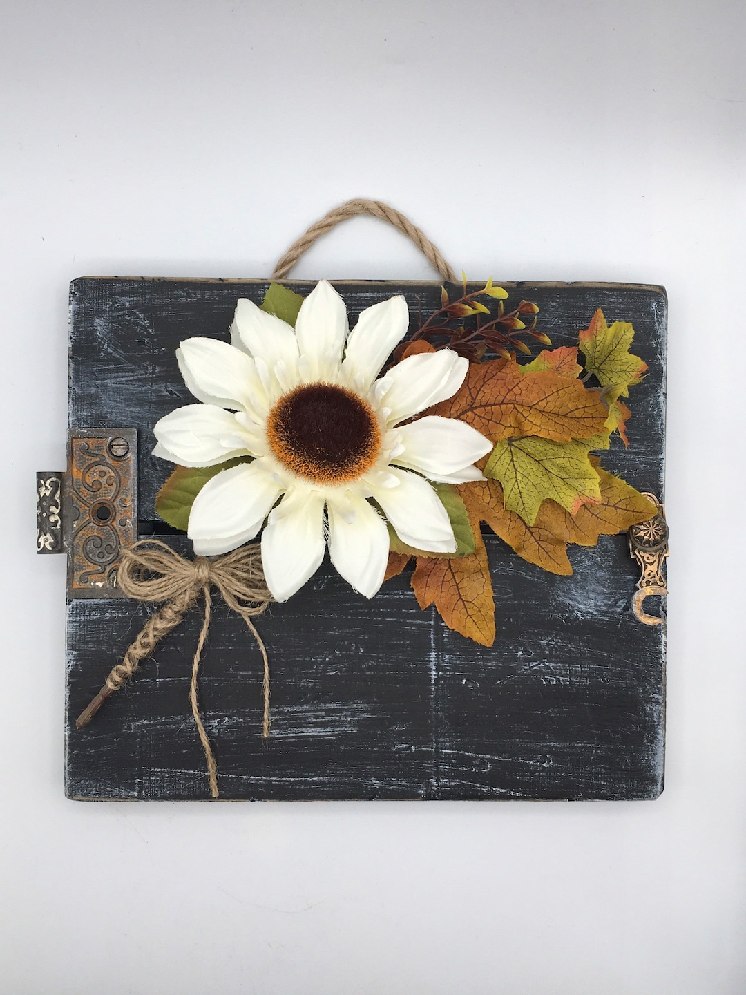 Rustic Autumn Themed Solid Wood Wall Decor Antique Hardware Sunflower ...