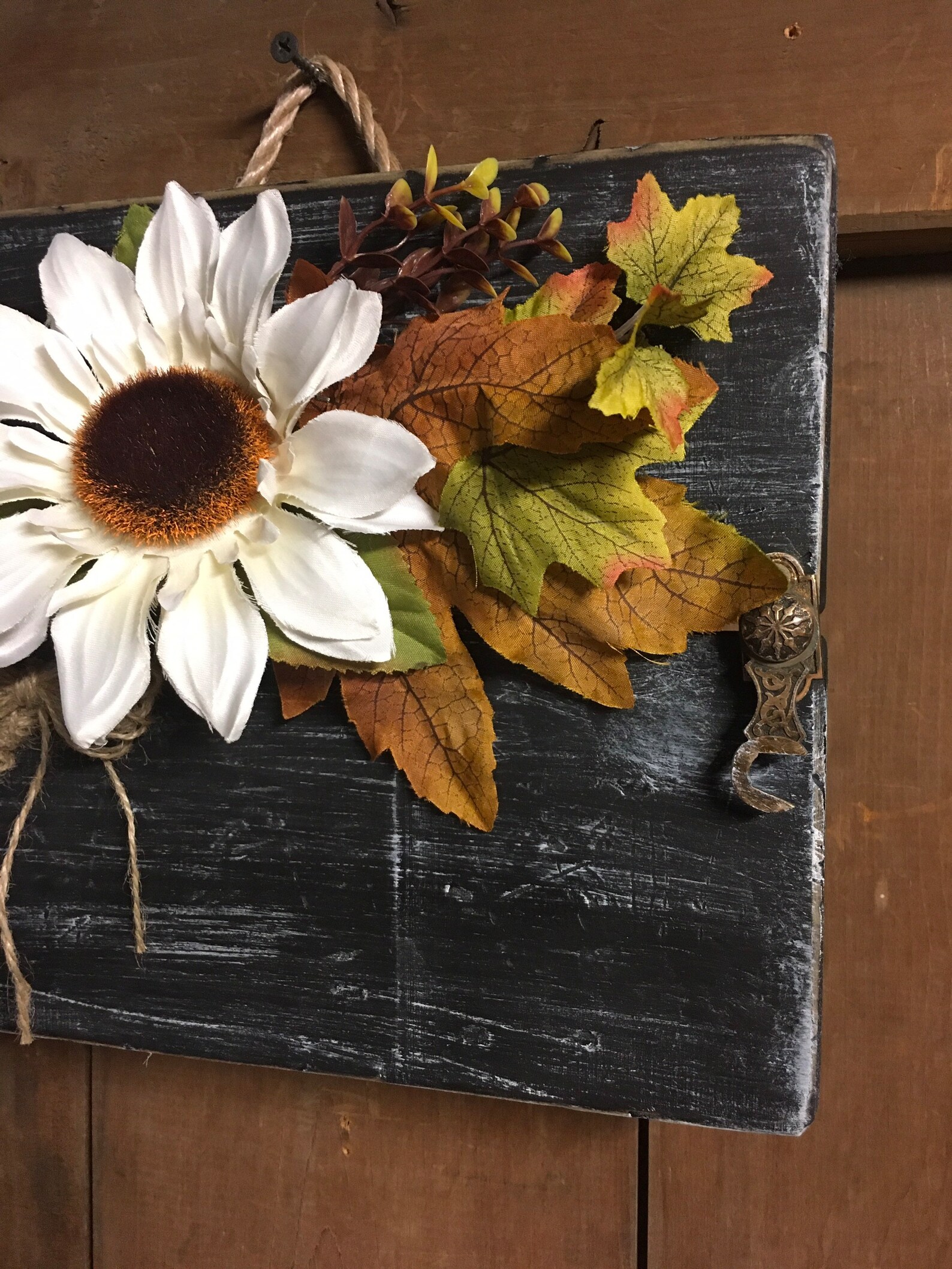 Rustic Autumn Themed Solid Wood Wall Decor Antique Hardware Sunflower ...