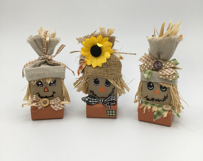 Rustic Wood Block Scarecrow Shelf Sitter Fall Tier Tray Decor - Etsy