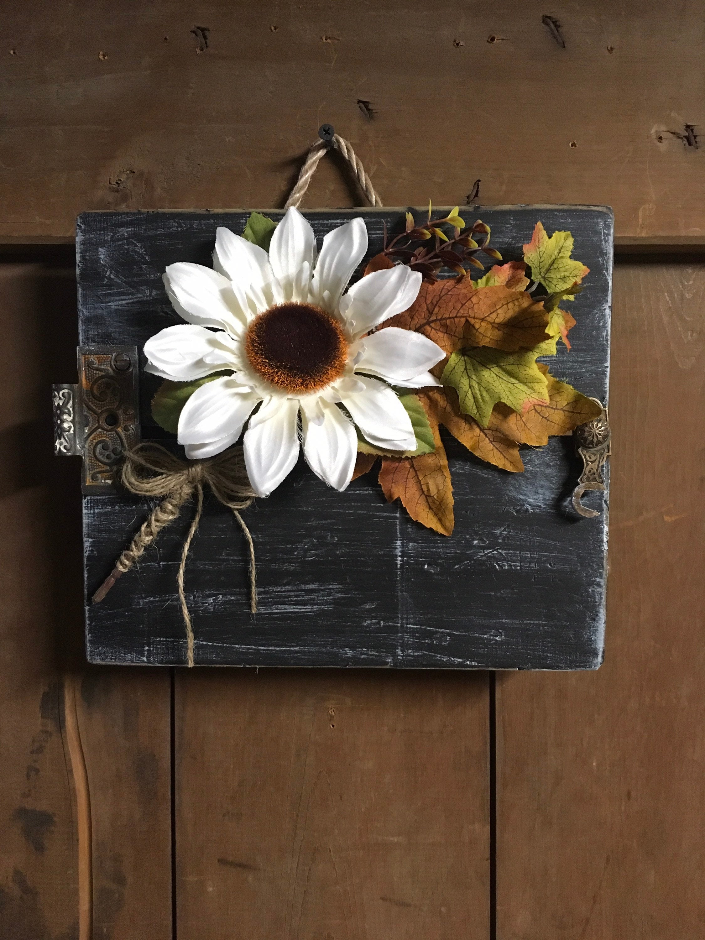 Rustic Autumn Themed Solid Wood Wall Decor Antique Hardware Sunflower ...