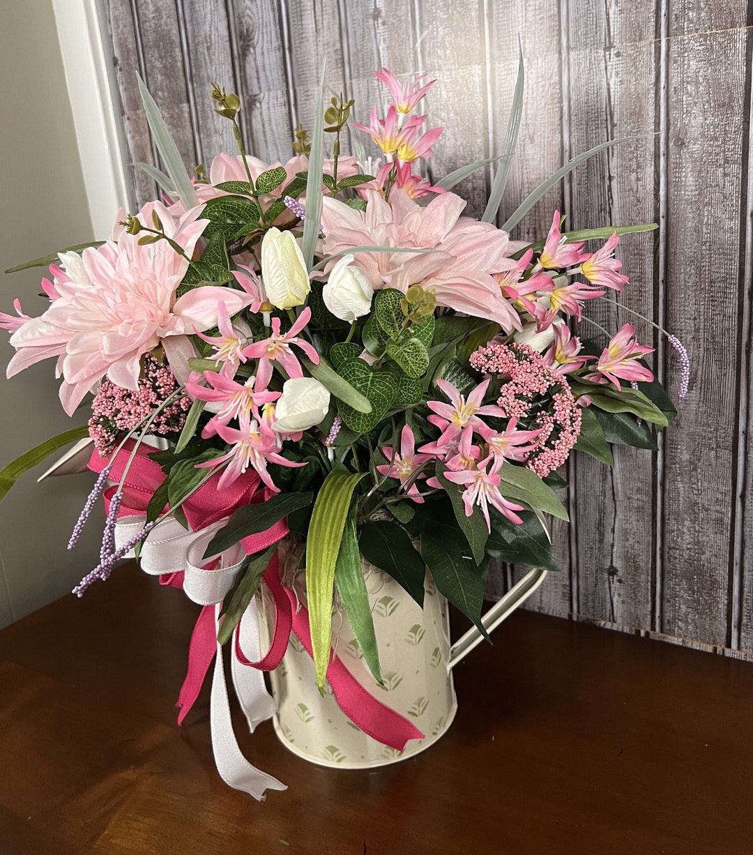 Floral Pitcher, Spring Pitcher, Pink Dahlia Flowers, Pink Floral ...