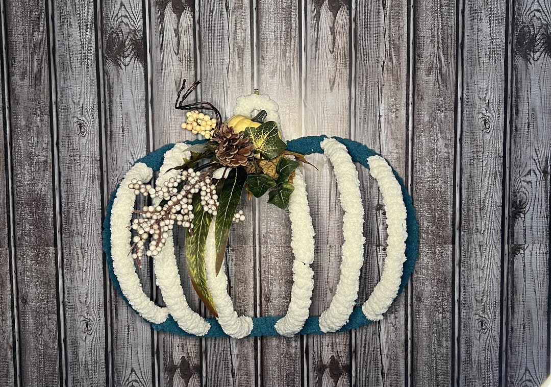 Yarn Wire Pumpkin, Cream and Turquoise Fall Decor, Wall Hanger - Etsy