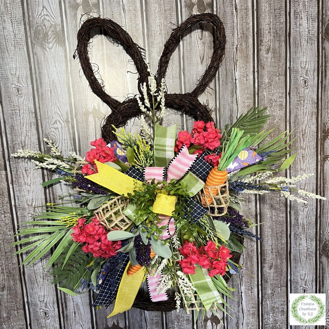 Bunny Grapevine Wreath, Easter Bunny Decor, Bunny Floral Arrangment ...