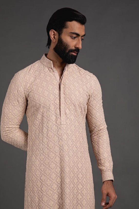 Mens Heavy Chikankari Work Kurta Pyjama Set Indian Kurta - Etsy