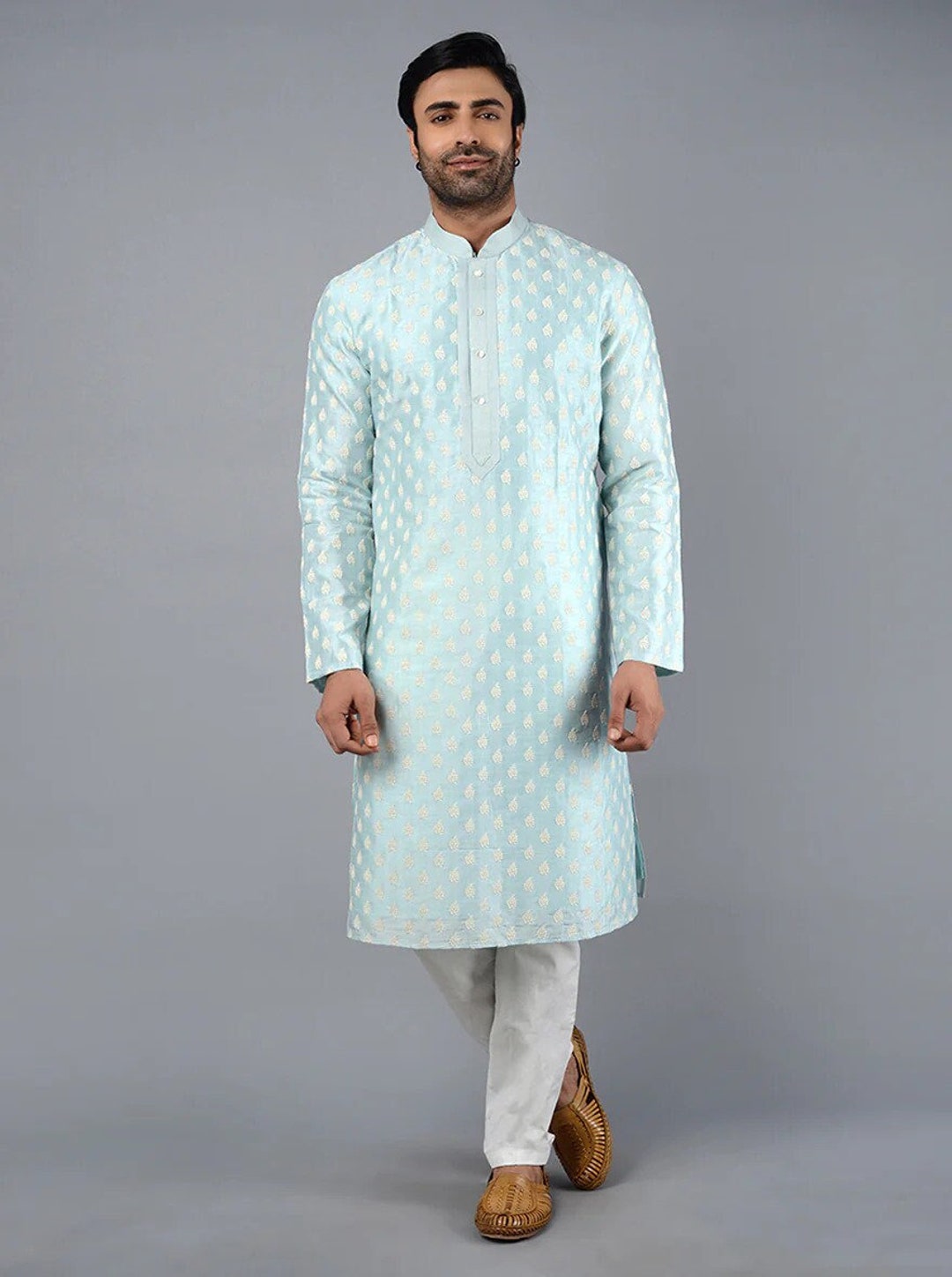 Custom Fit Mens Embroidery Kurta Pyjama Set Indian Kurta Pajama Set for ...