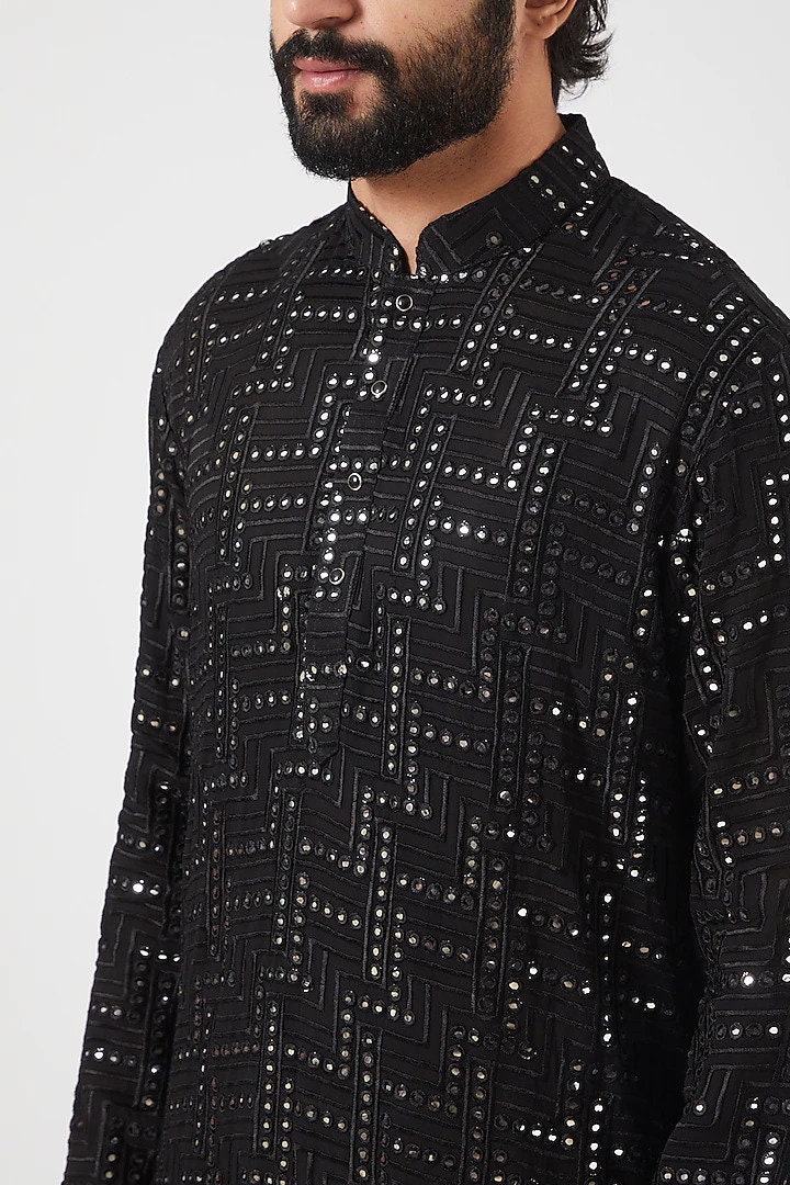 Mens Heavy Chikankari Mirror Work Kurta Pyjama Set Indian Kurta Pajama ...