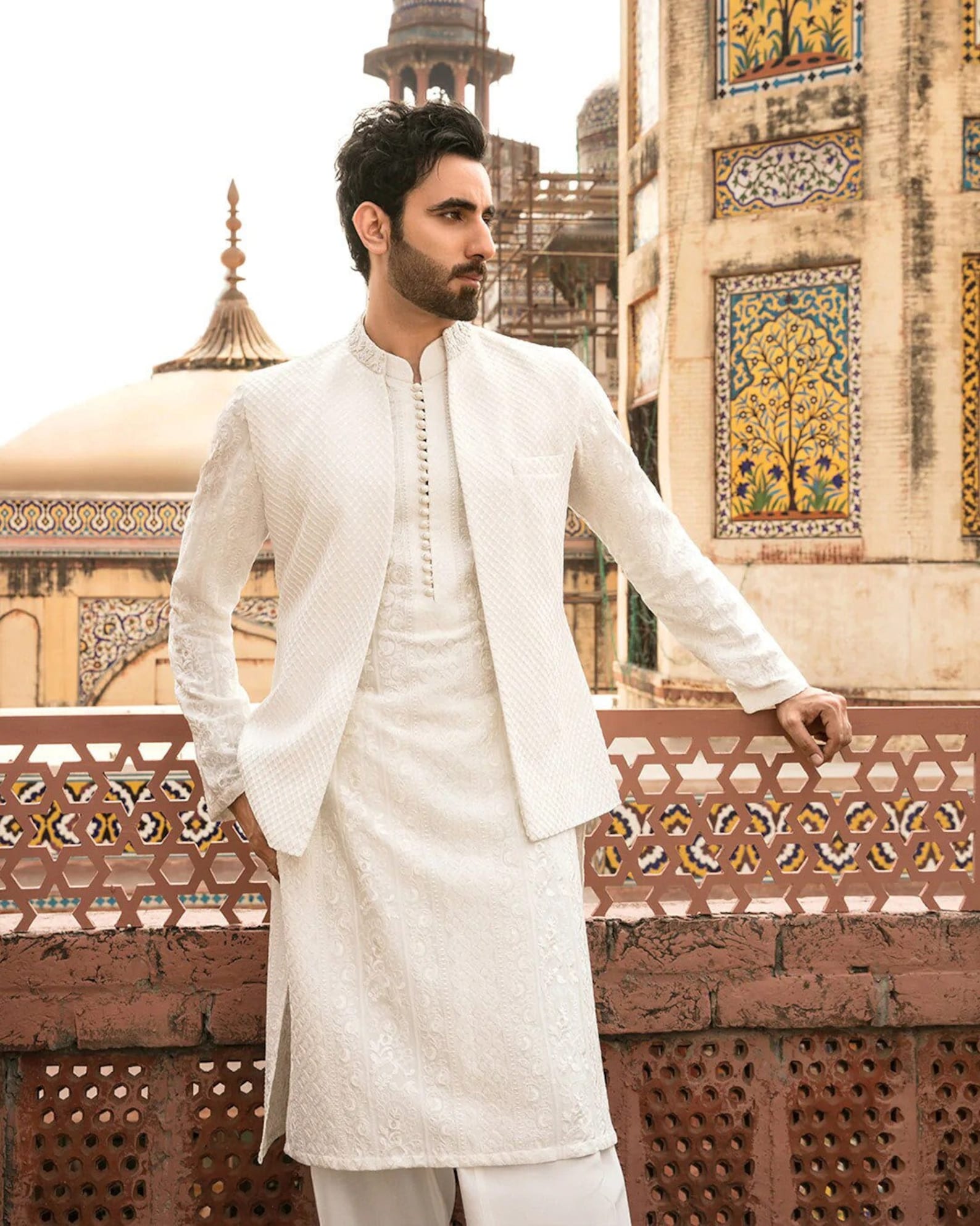 Mens Embroidered Korean Raw Silk Kurta Salvar Set With Waistcoat Set ...