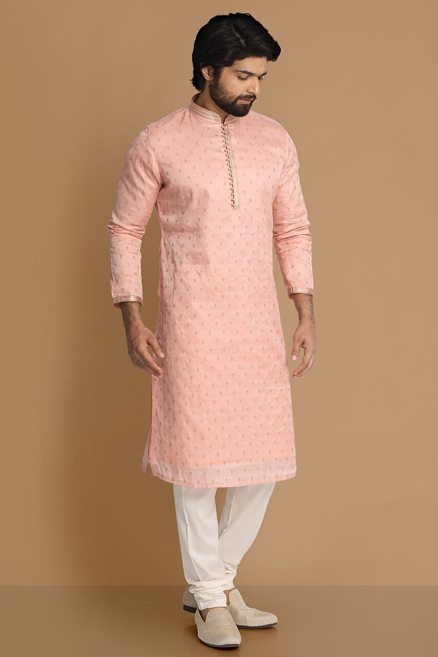Korean Tusser Silk Kasab Embroidery Kurta Churidar Set for Wedding Wear ...