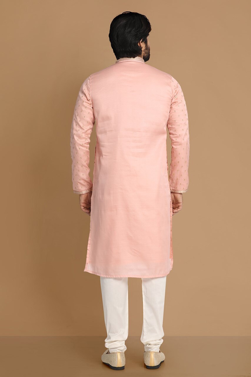 Korean Tusser Silk Kasab Embroidery Kurta Churidar Set for Wedding Wear ...