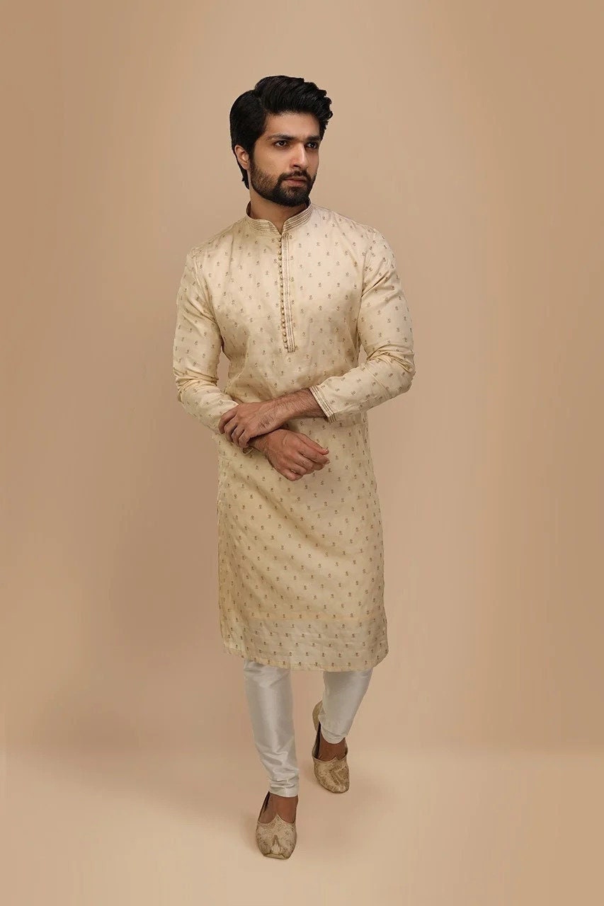 Korean Tusser Silk Kasab Embroidery Kurta Churidar Set for Wedding Wear ...