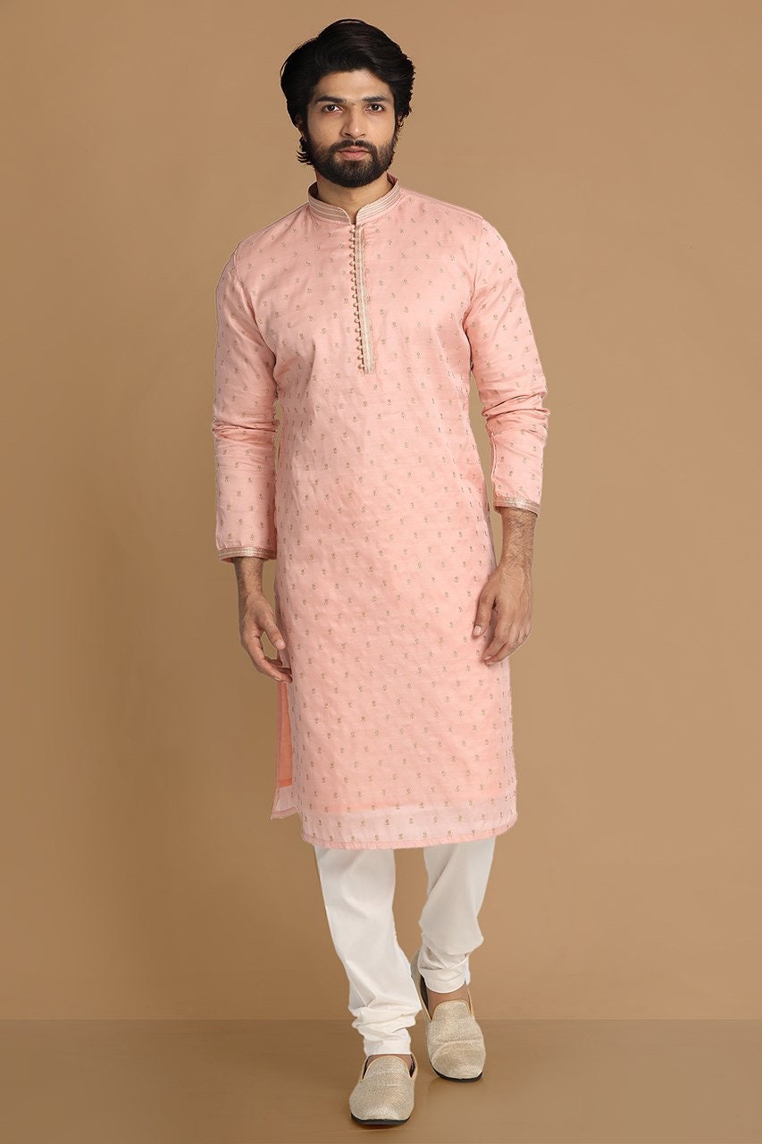 Korean Tusser Silk Kasab Embroidery Kurta Churidar Set for Wedding Wear ...