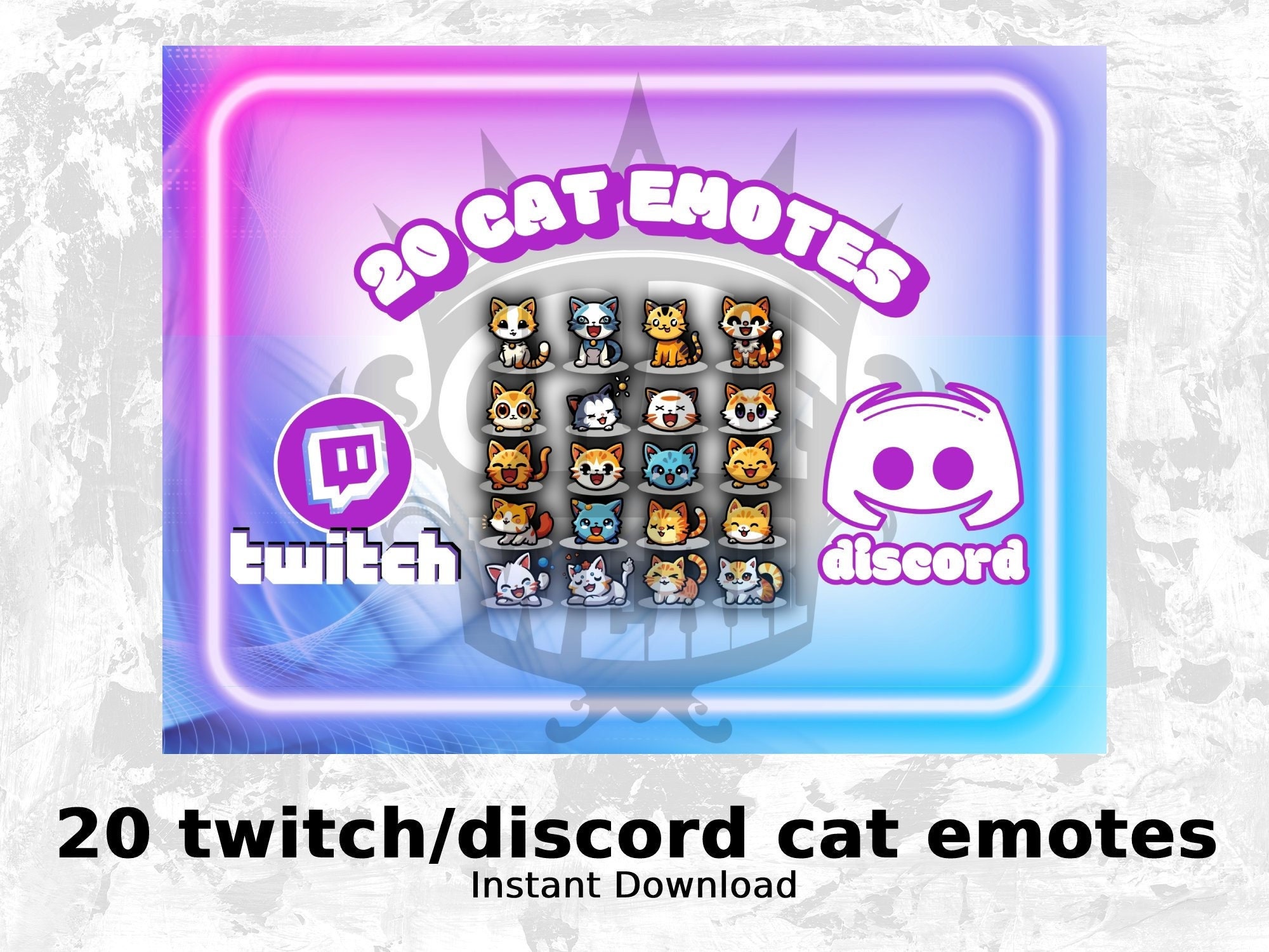 20 Cats Twitch Emotes Pack, Vtuber Animated Emojis Bundle, Streamer ...