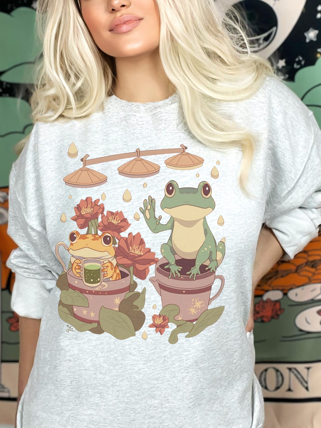 Frogs Sitting at Garden Pots Cottagecore Aesthetic Crewneck Sweatshirt ...