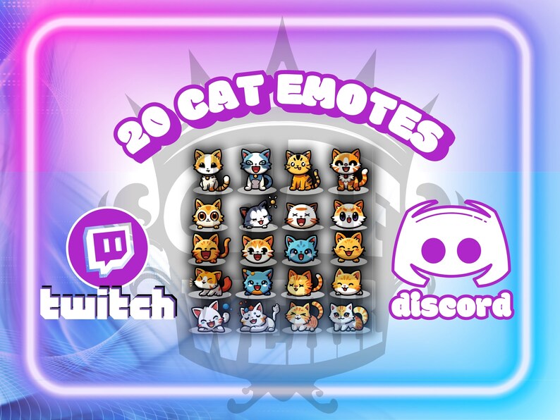 20 Cats Twitch Emotes Pack, Vtuber Animated Emojis Bundle, Streamer ...