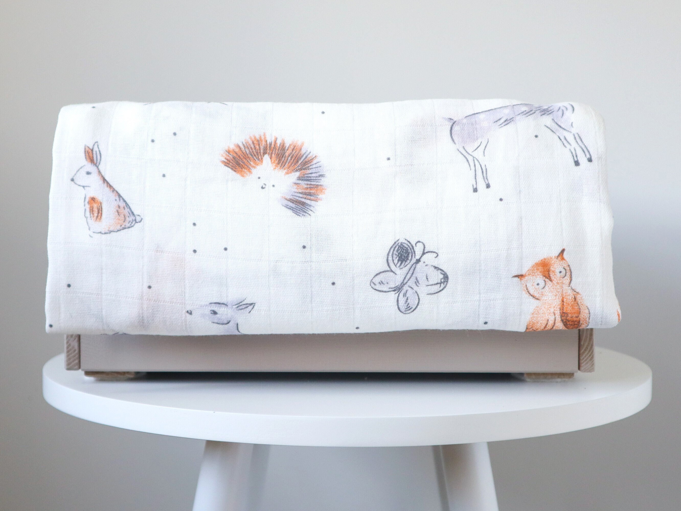Woodland Animals Swaddle Blanket | Large Cotton Muslin Swaddle ...