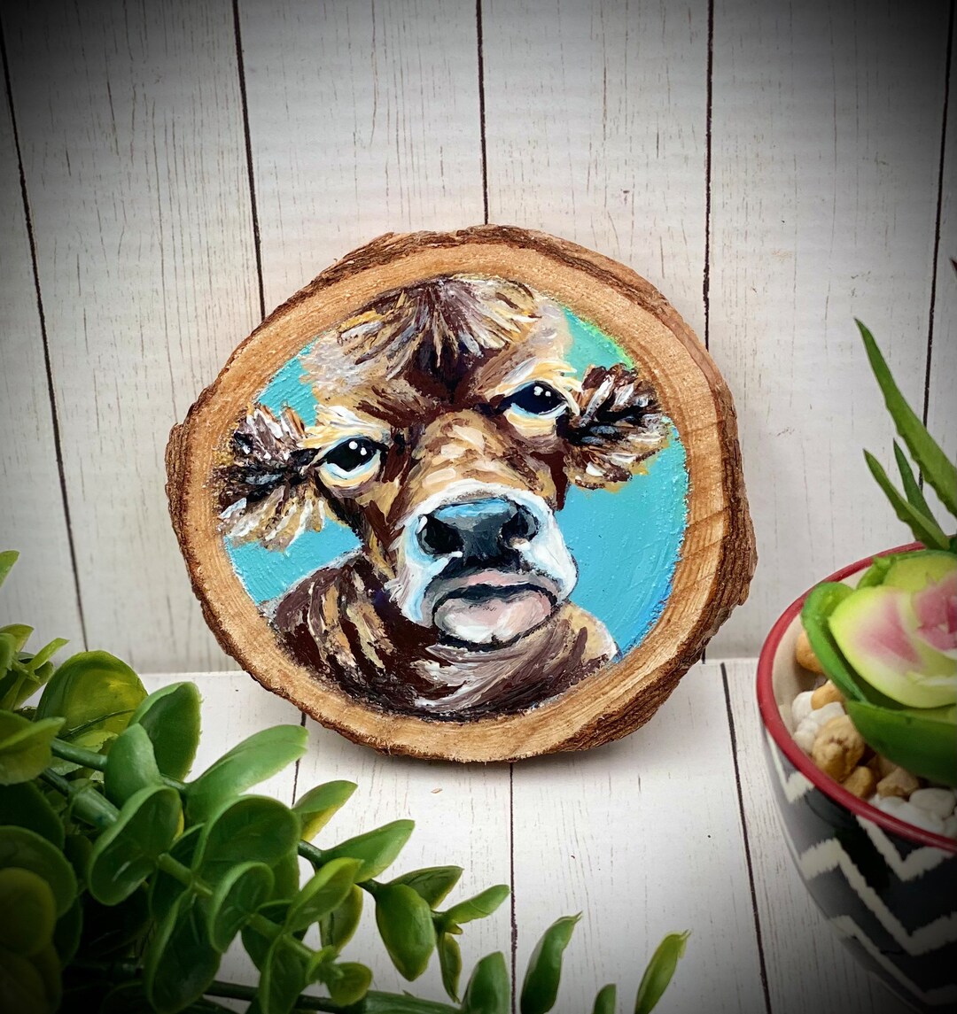 Cow on Wood Slice Tree Slice Art Farmhouse Artwork - Etsy