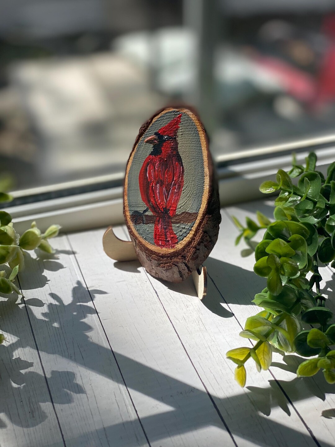 Cardinal Wood Slice Art, Small Rustic Bird Painting, Bird Lover Gift - Etsy