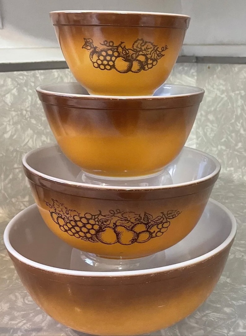 Vintage Old Orchard Pyrex Mixing Bowl Set - Etsy