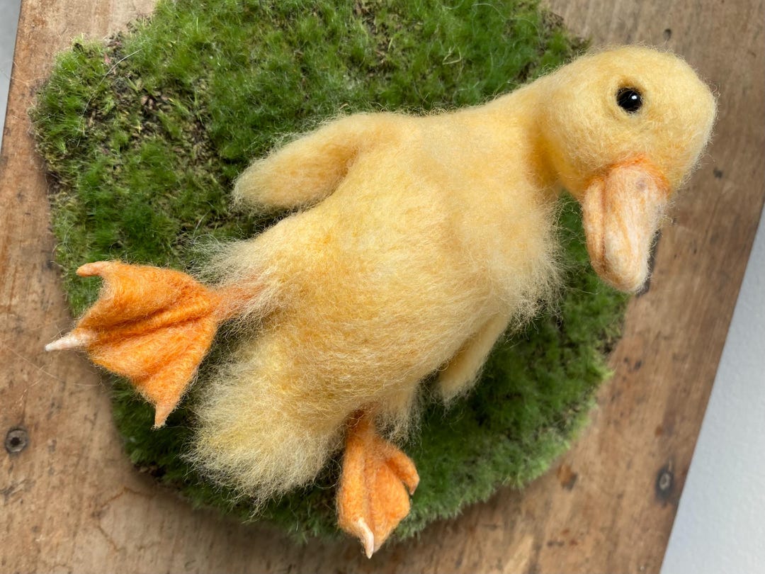 Yellow Duckling Lying on Its Back, Needle Felted Duckling Sculpture ...