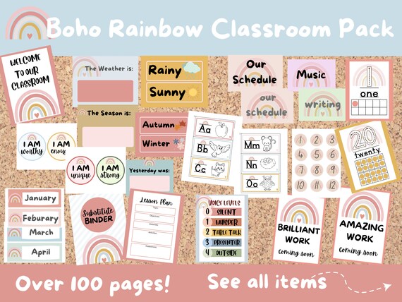 Boho Rainbow Classroom Decor Over 100 Printables - Etsy