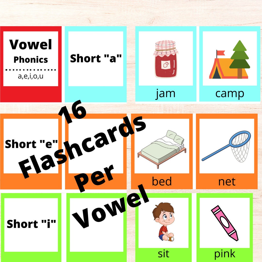 80 Printable Phonic Flashcards | Vowels | Color Coordinated | Word List ...