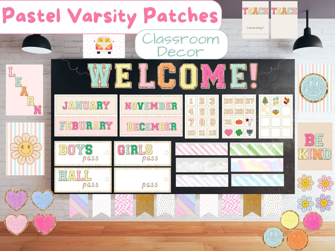 Pastel Varsity Patches Classroom Decor Bundle stoney Clover - Etsy