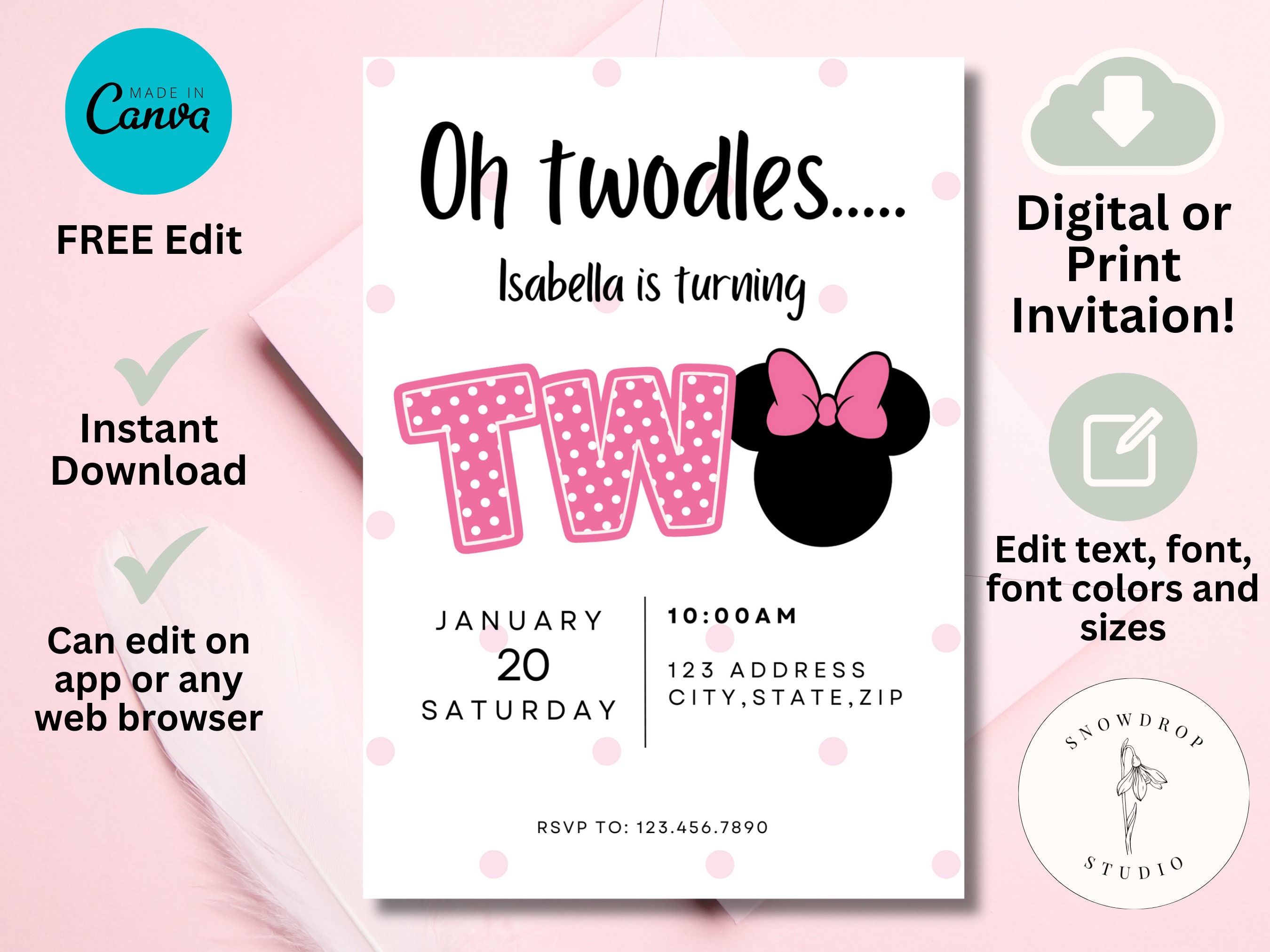 Oh Twodles Birthday Invite, Girls 2nd Birthday, Oh Twodles Invite, Girl ...