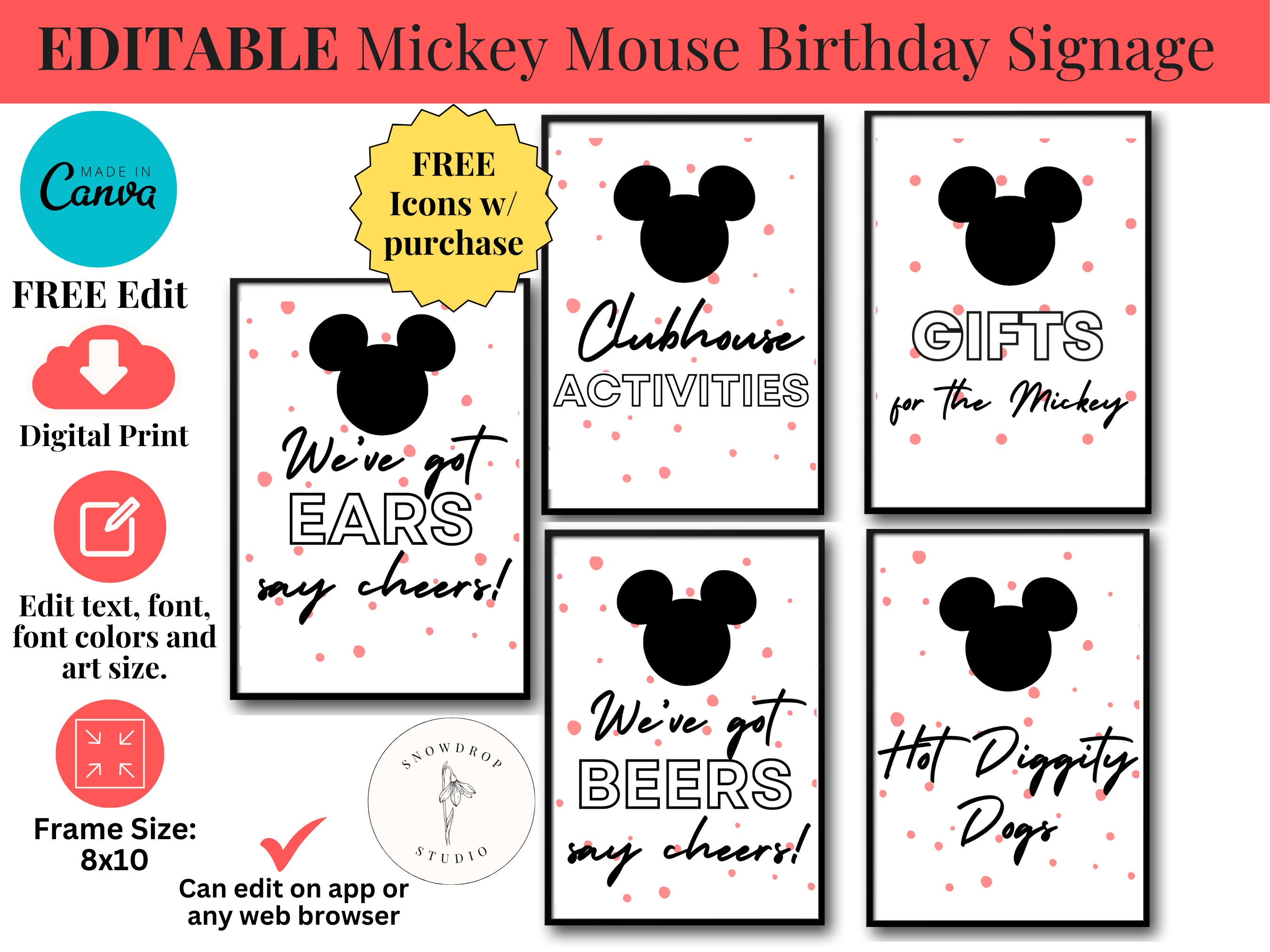 Oh Twodles Mickey Mouse Birthday| Mickey Party Posters Signs Decor 2nd ...